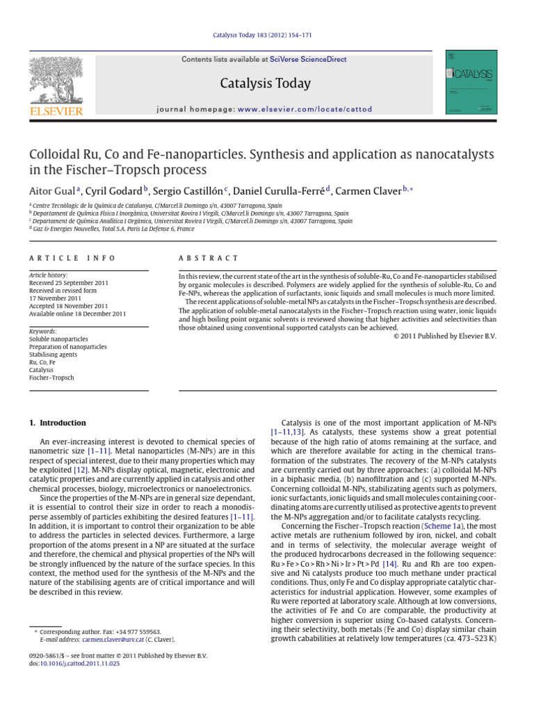 Colloidal Ru, Co and Fe-NPs. Synthesis and Application As Nanocatalysts in The FT Synthesis ...