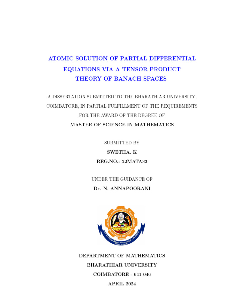 Atomic Solution of Partial Differential Equations Via A Tensor Product Theory of Banach Spaces ...