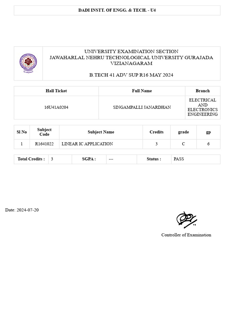 U4-BTech-R16 Gradesheet Generation | PDF | Engineering | Science Education