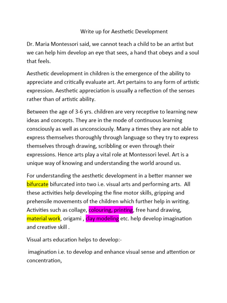Writeup For Aesthetic Development | PDF | Aesthetics | Thought