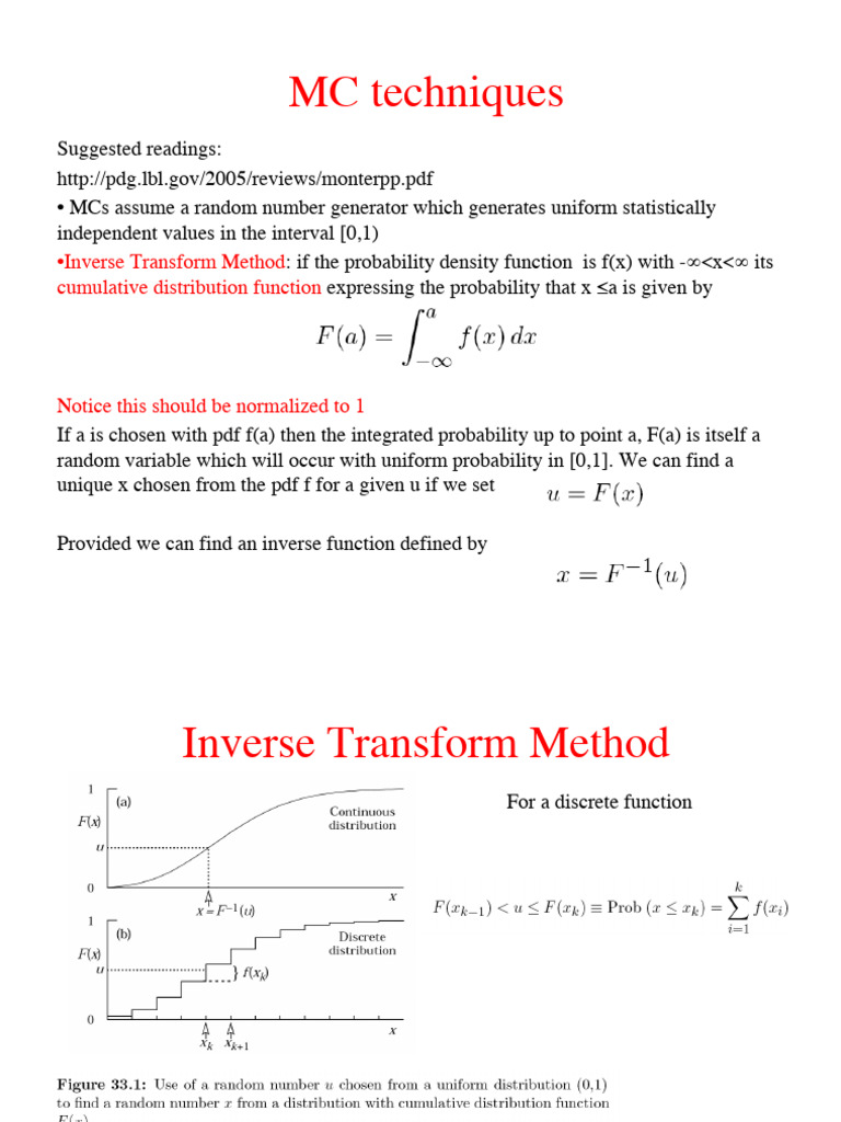 MC Techniques: - Inverse Transform Method Cumulative Distribution Function | PDF | Teaching ...