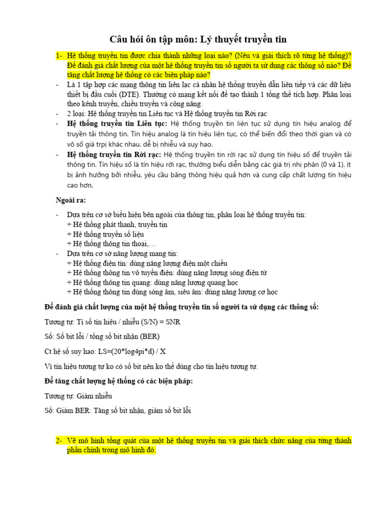 Cau Hoi On Tap | PDF