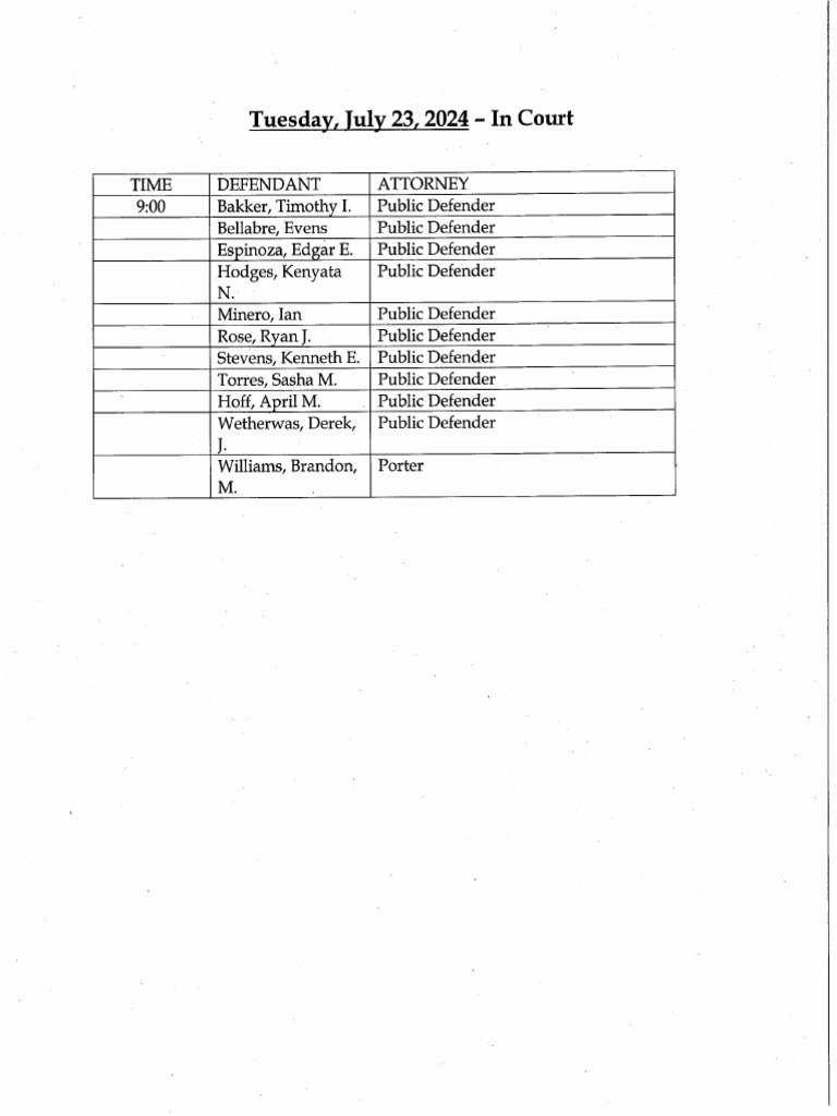 Jefferson County Court Calendar July 23, 2024 | PDF