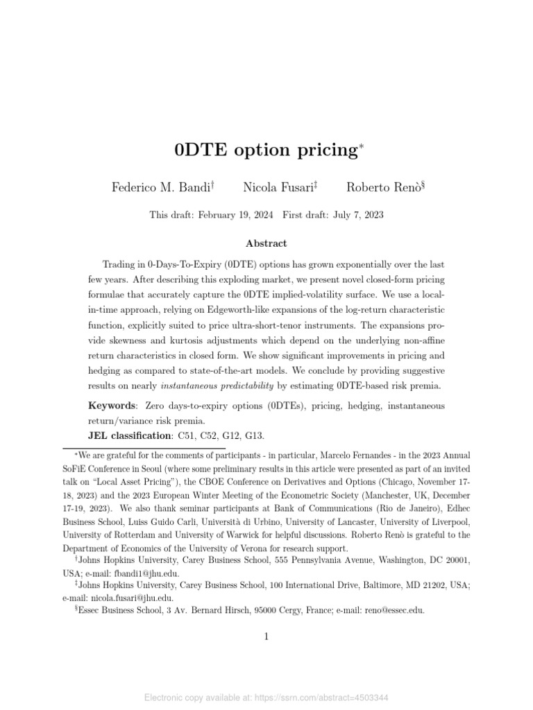 0DTE Pricing 1714133125 | PDF | Moneyness | Option (Finance)