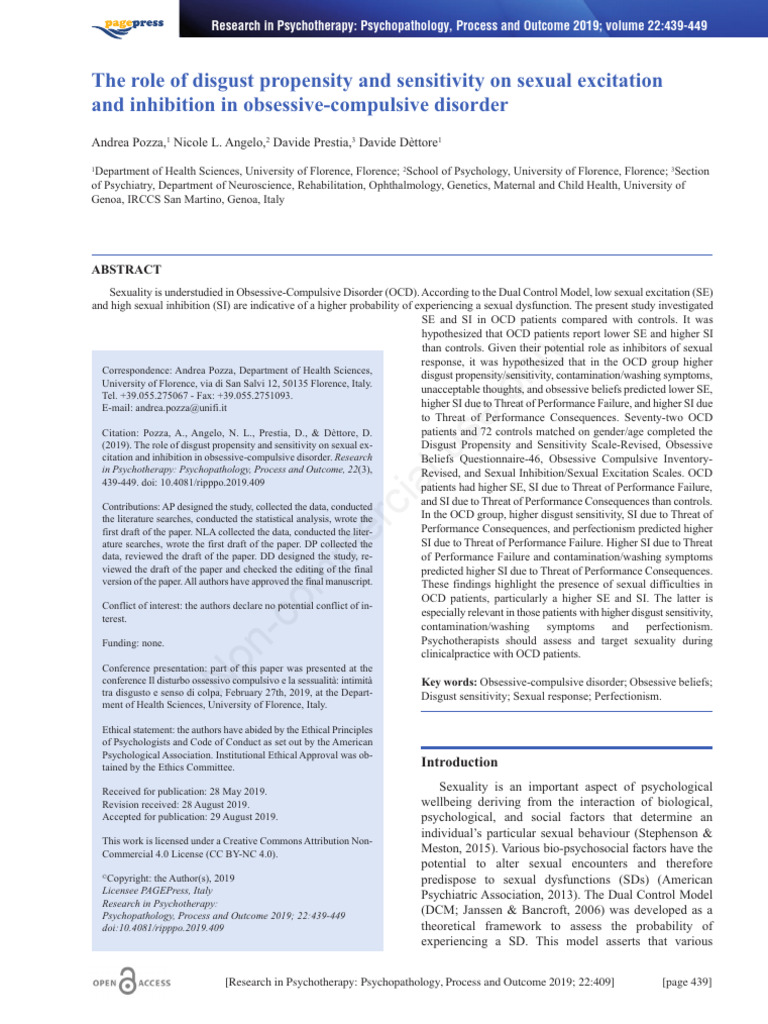 The Role of Disgust Propensity and Sensitivity On Sexual Excitation ...