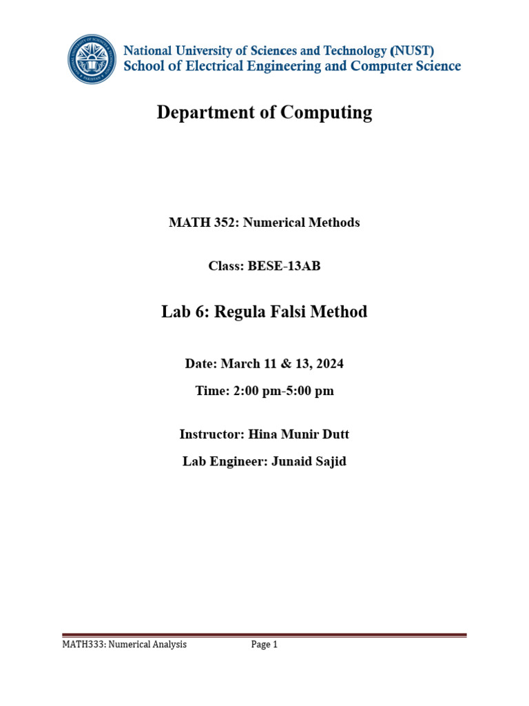 Regula Falsi Method Lab Guide | PDF | Numerical Analysis | Control Flow
