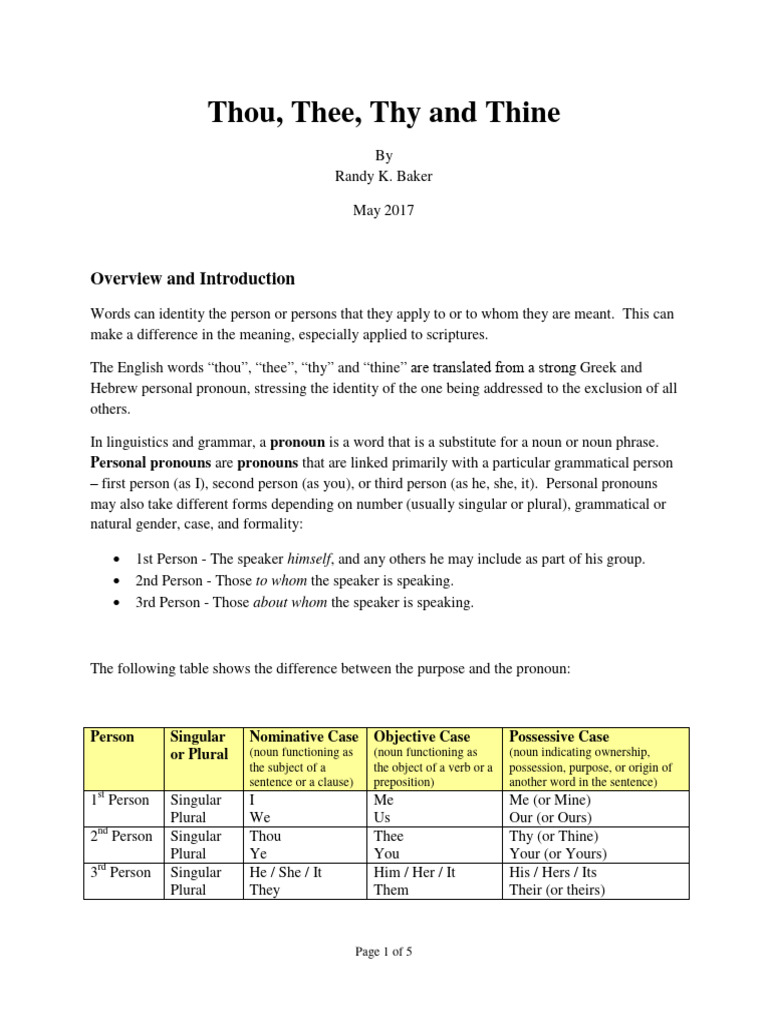 Thou Thee Thy Thine | PDF | Thou | Pronoun