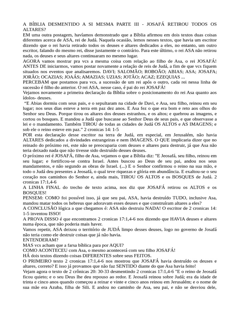 Contradições Bíblicas: Asa e Josafá | PDF | Livros de crônicas | Reino ...