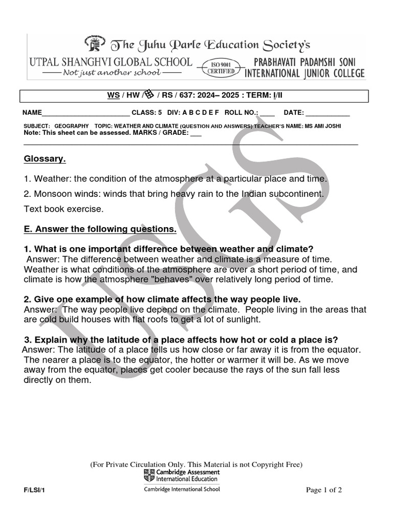 Weather and Climate. - Question and Answers | PDF | Weather | Monsoon