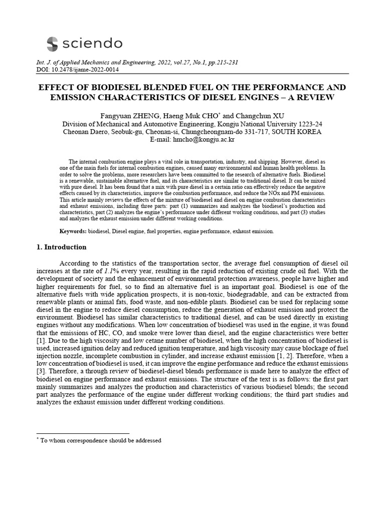 Effect of Biodiesel Blended Fuel On | PDF | Biodiesel | Diesel Fuel