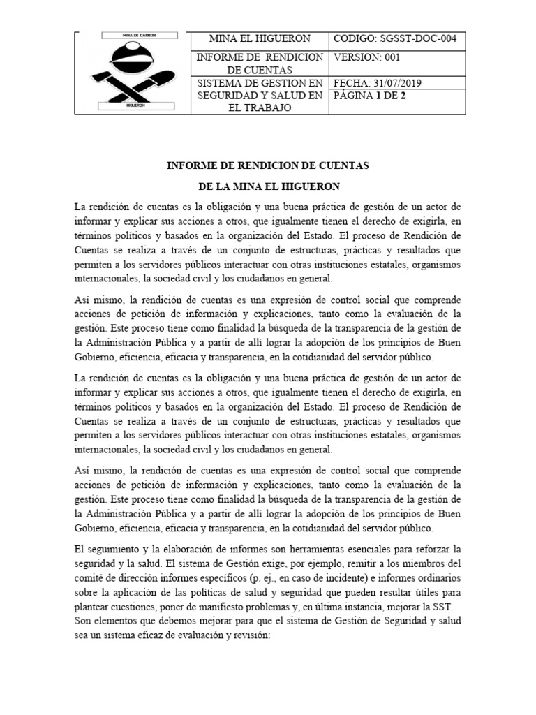 Informe de Rendicion de Cuentas | PDF | Responsabilidad