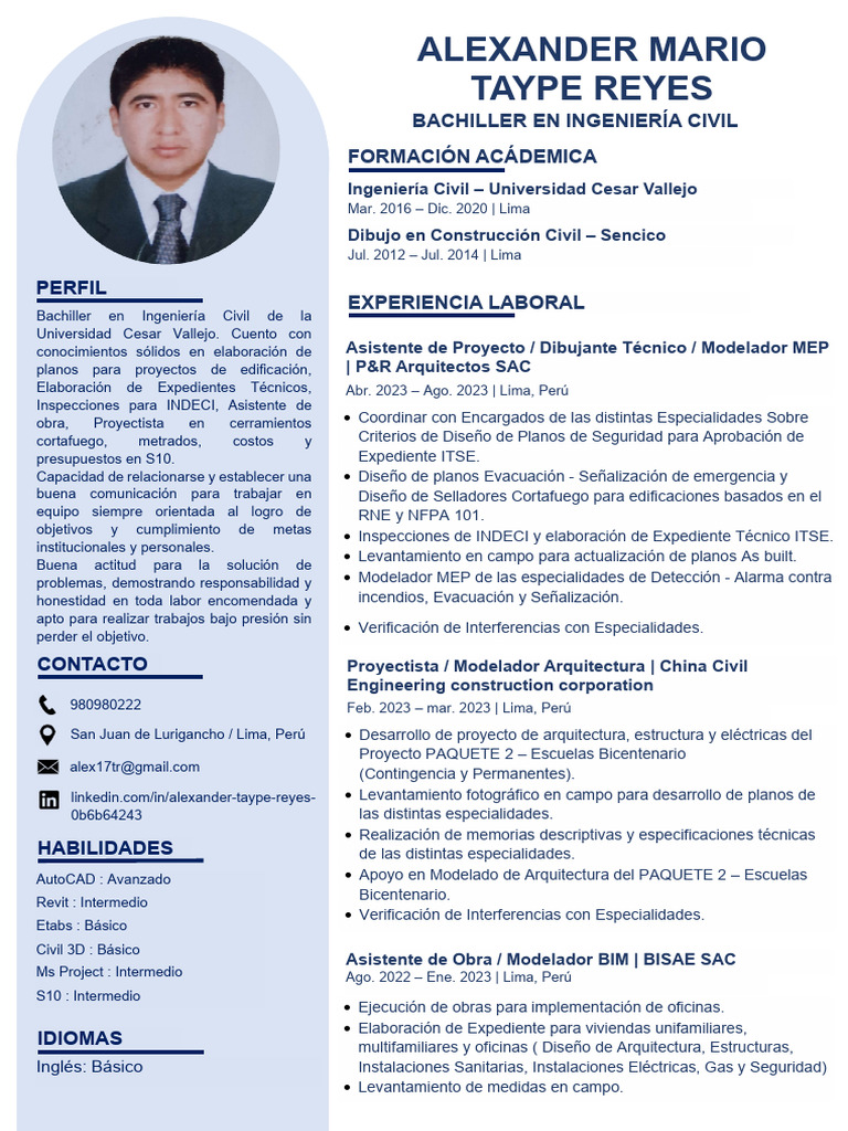 CV_BACH-ALEXANDER TAYPE REYES_SD | Descargar gratis PDF | edificio | Diseño