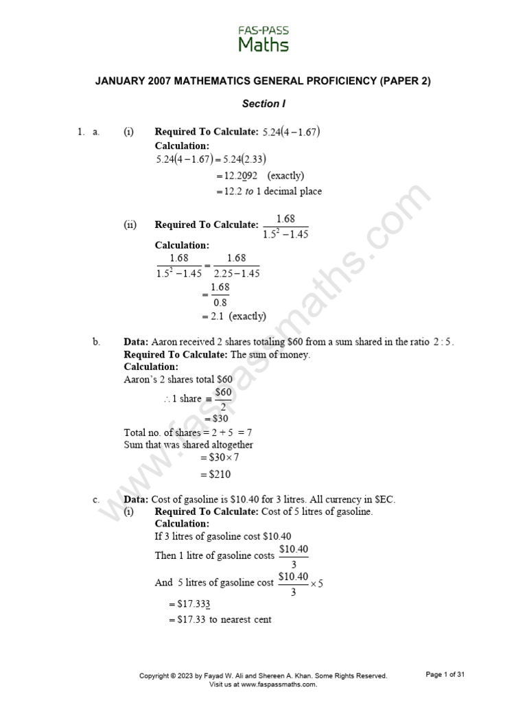 CSEC Maths 2007 January Past Paper Solutions | PDF | Area | Circle