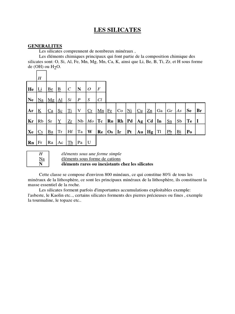Classification des silicates minéraux | PDF | Silicate | Minéral