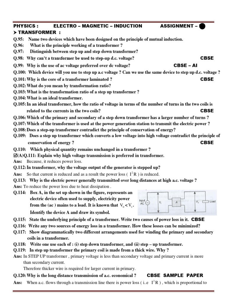 Xii Emi Assignment - No - 8 | PDF | Transformer | Alternating Current