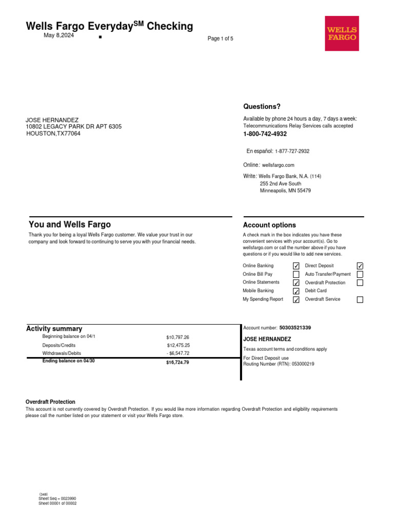 Wells Fargo 2024 | PDF | Overdraft | Fee