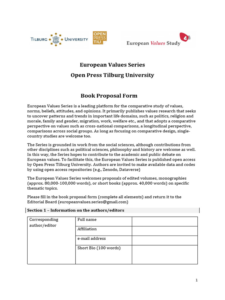 European Values Series Book Proposal Guide | PDF | Editing | Open Access