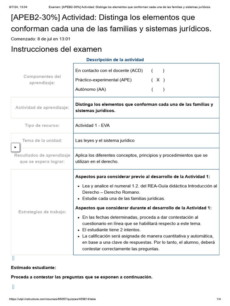 Examen - (APEB2-30%) Actividad - Distinga Los Elementos Que Conforman Cada Una de Las Familias y ...