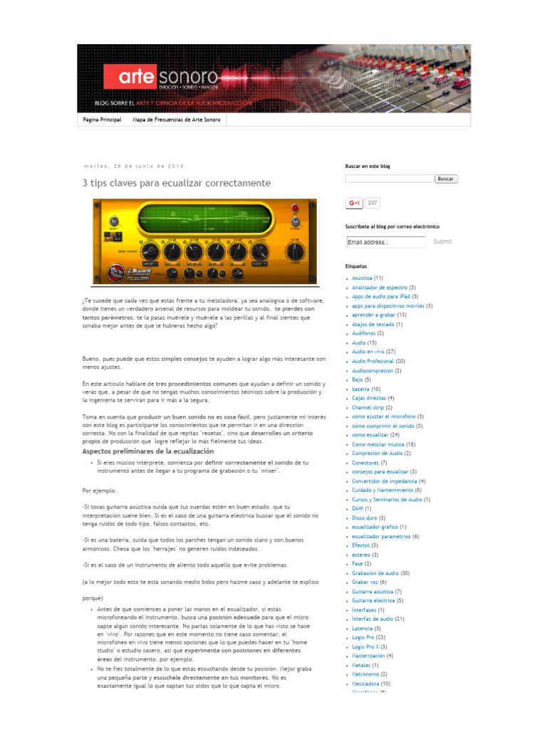 3 Tips Claves para Ecualizar Correctamente | PDF | Micrófono | Sonido