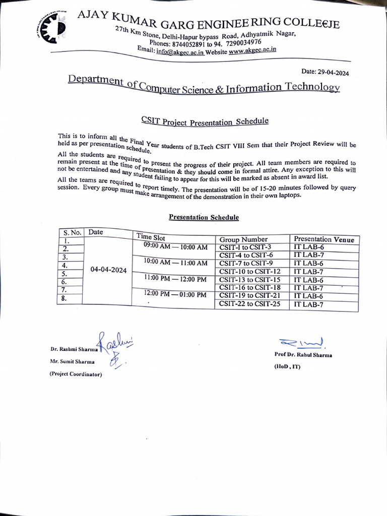 Presentation Schedule Csit | PDF