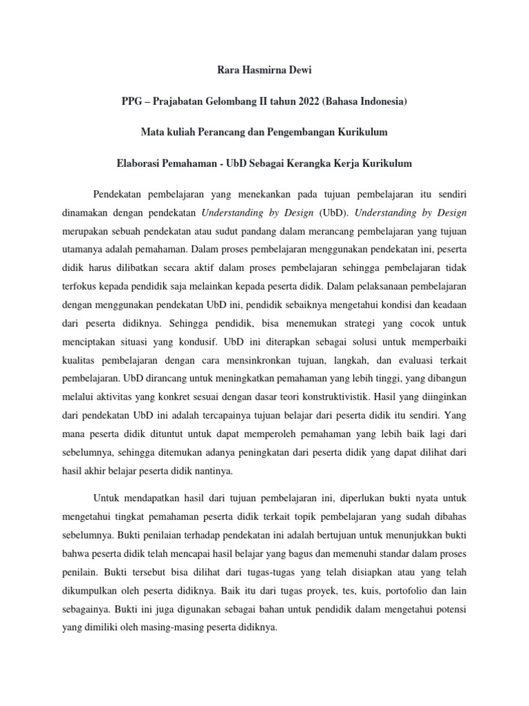 Rara Hasmirna Dewi (Elaborasi Pemahaman - UbD Sebagai Kerangka Kerja ... Rara Hasmirna Dewi (Elaborasi Pemahaman - UbD Sebagai Kerangka Kerja ...