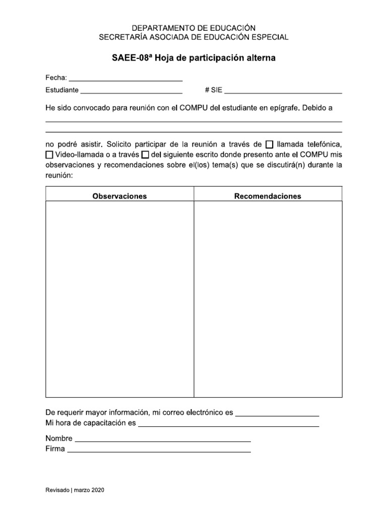 Saee 08a Hoja de Participacion Alterna | PDF