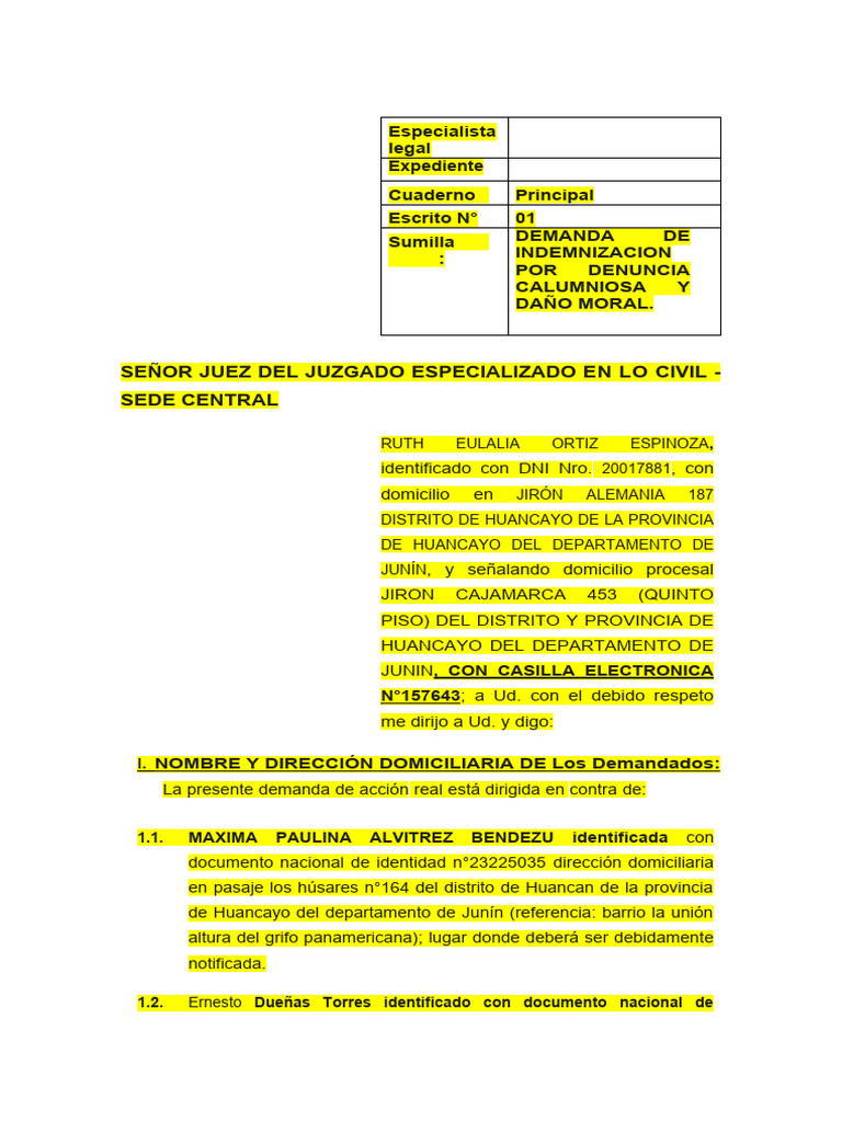 Demanda de Falsa Denuncia Calumniosa | PDF | Daños y perjuicios ... Demanda de Falsa Denuncia Calumniosa | PDF | Daños y perjuicios ...