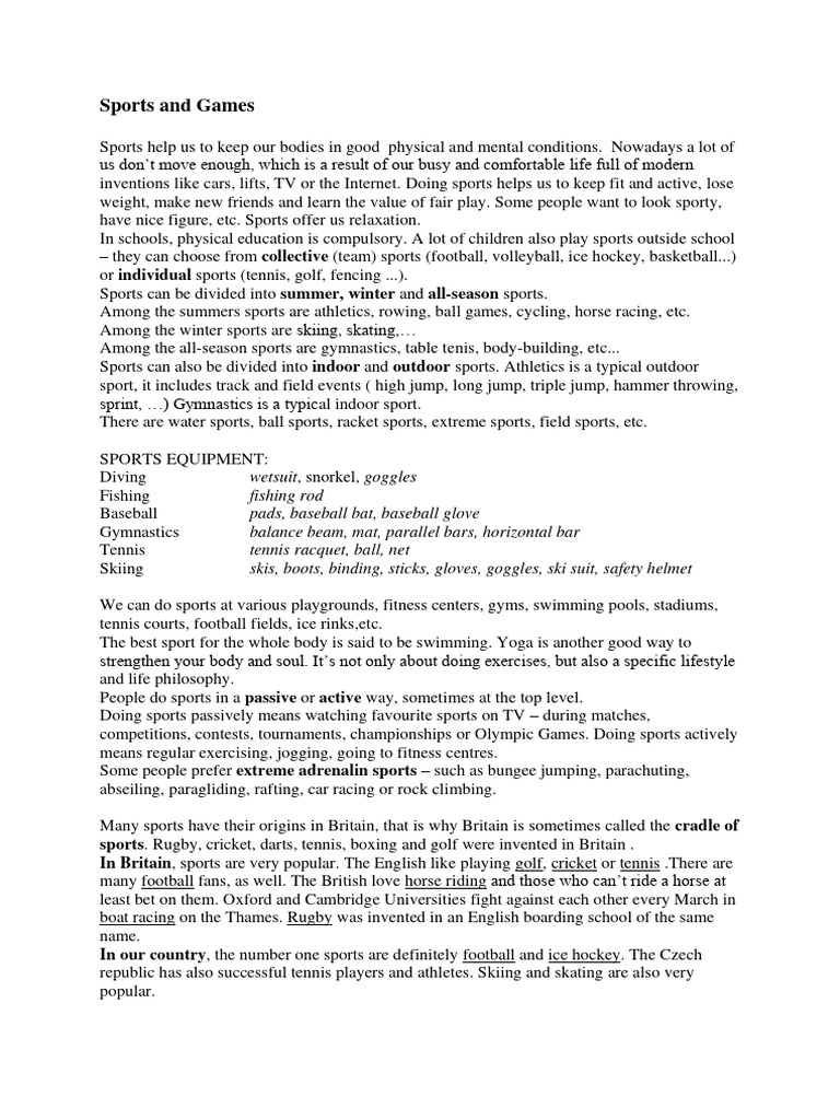 Sports and Games | PDF | Olympic Games | Sports