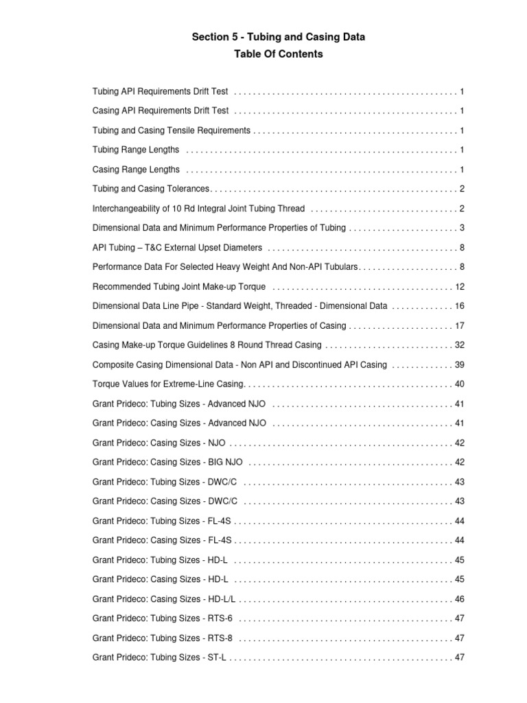 Section 05 Tubing and Casing Data | PDF | Pipe (Fluid Conveyance ...