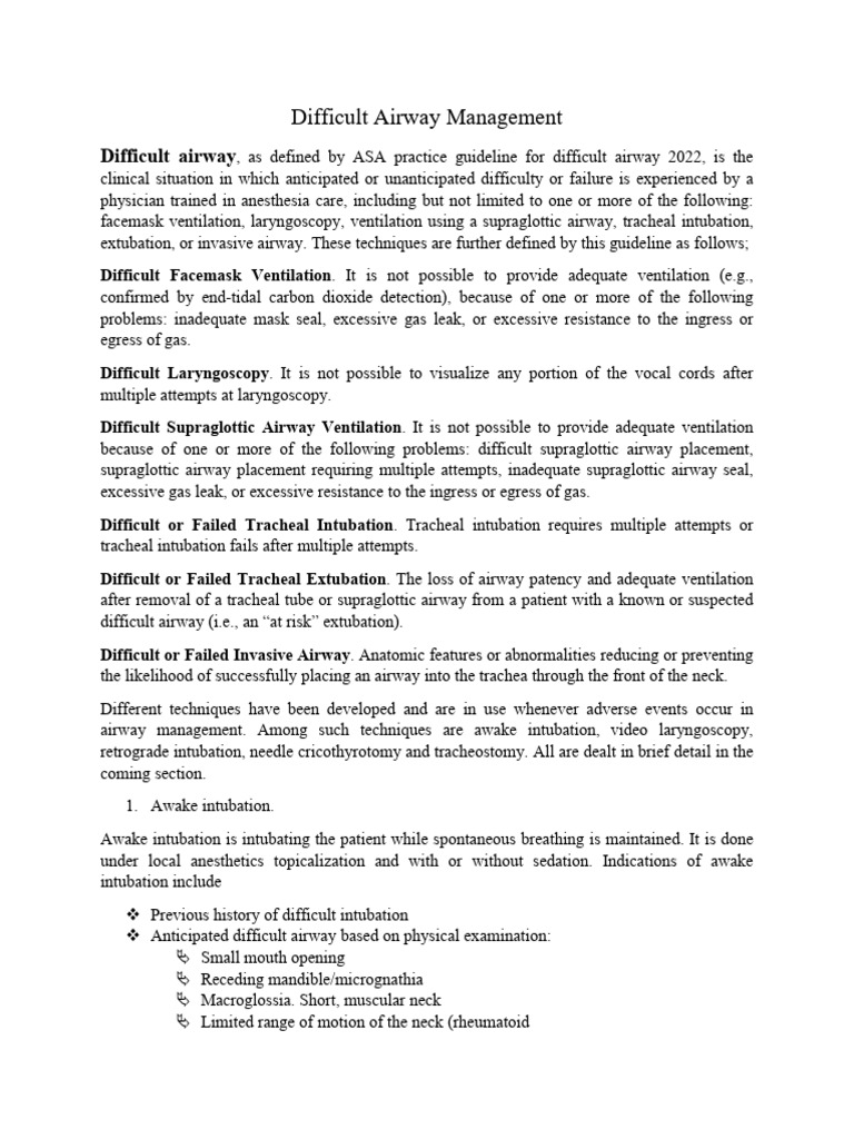Anesthesia: Difficult Airway Guide | PDF | Clinical Medicine | Medical ...