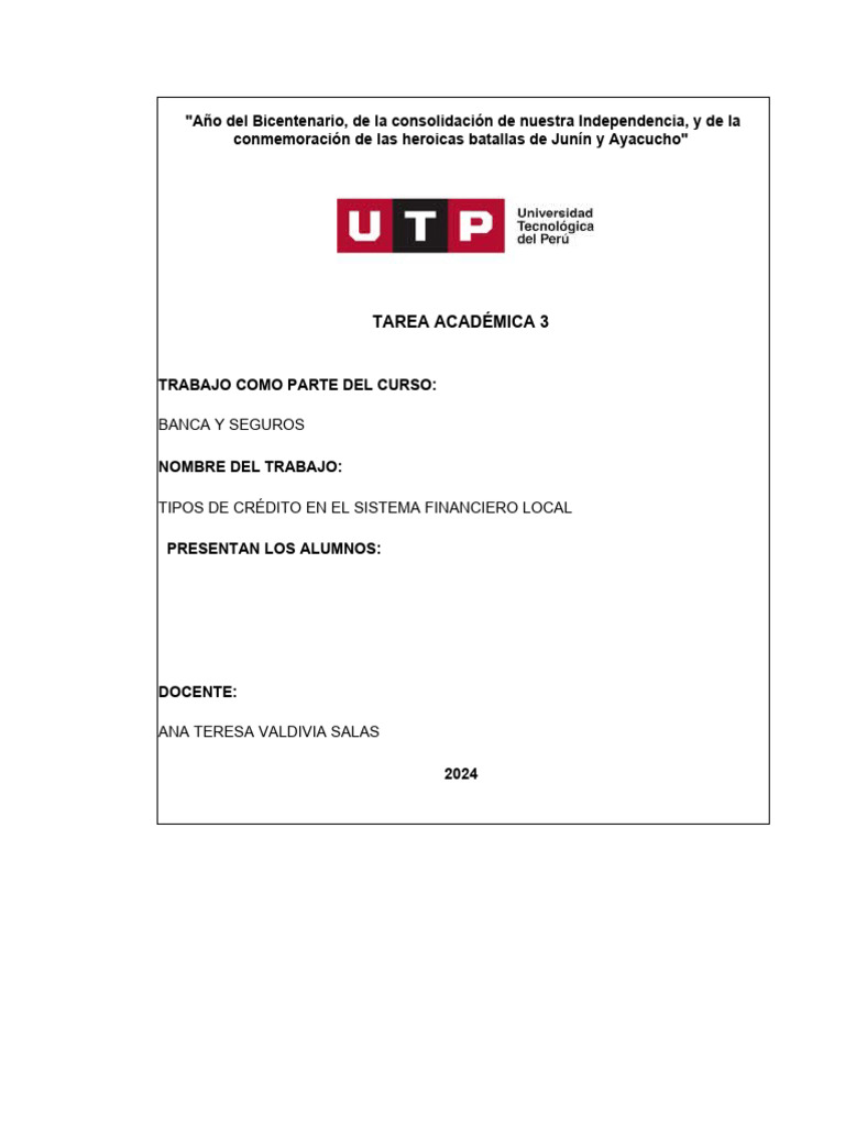 (AC-S12) Semana 12 - Tema 01 Tarea Académica 3 - Tipos de Crédito en El ... (AC-S12) Semana 12 - Tema 01 Tarea Académica 3 - Tipos de Crédito en El ...