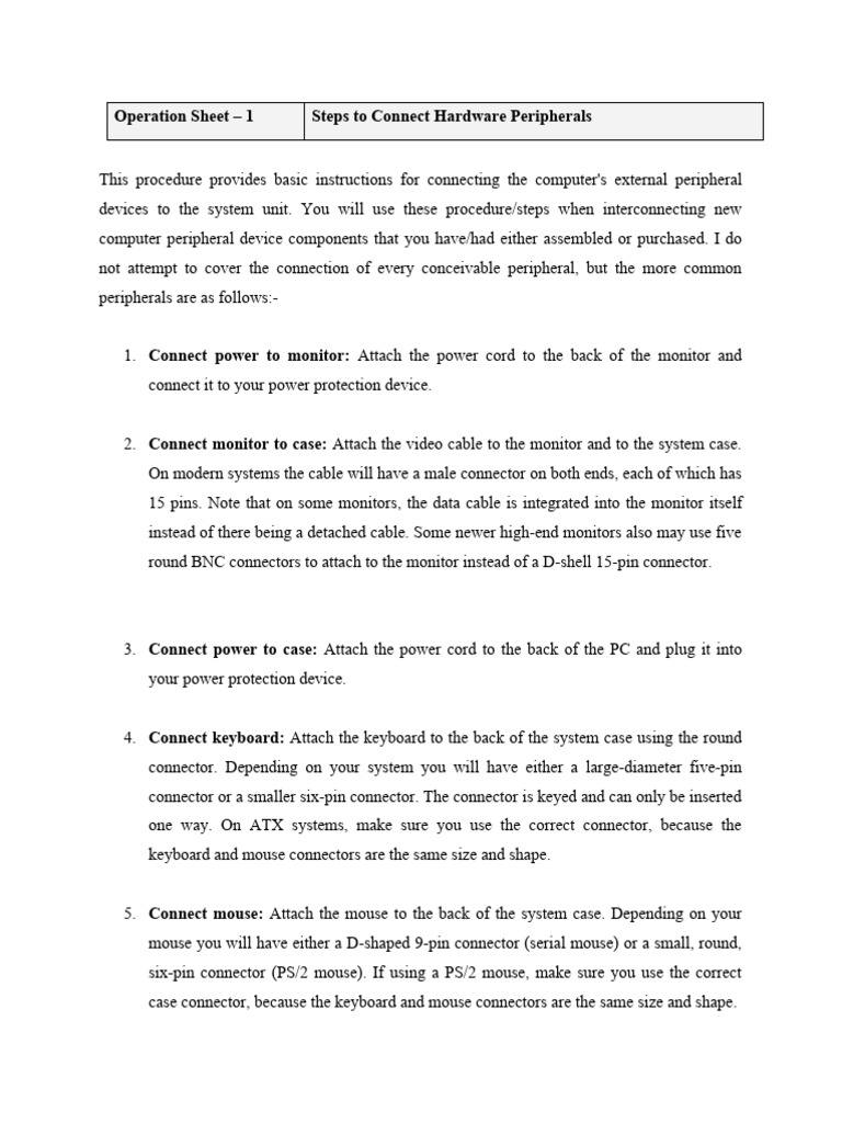 Operation Sheet 1 Connect HW | PDF | Electrical Connector | Information And Communications ...