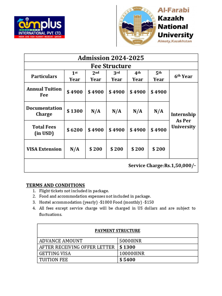 AL-FARABI KAZAKH NATIONAL UNIVERSITY Fee Structure 2024-25 | PDF