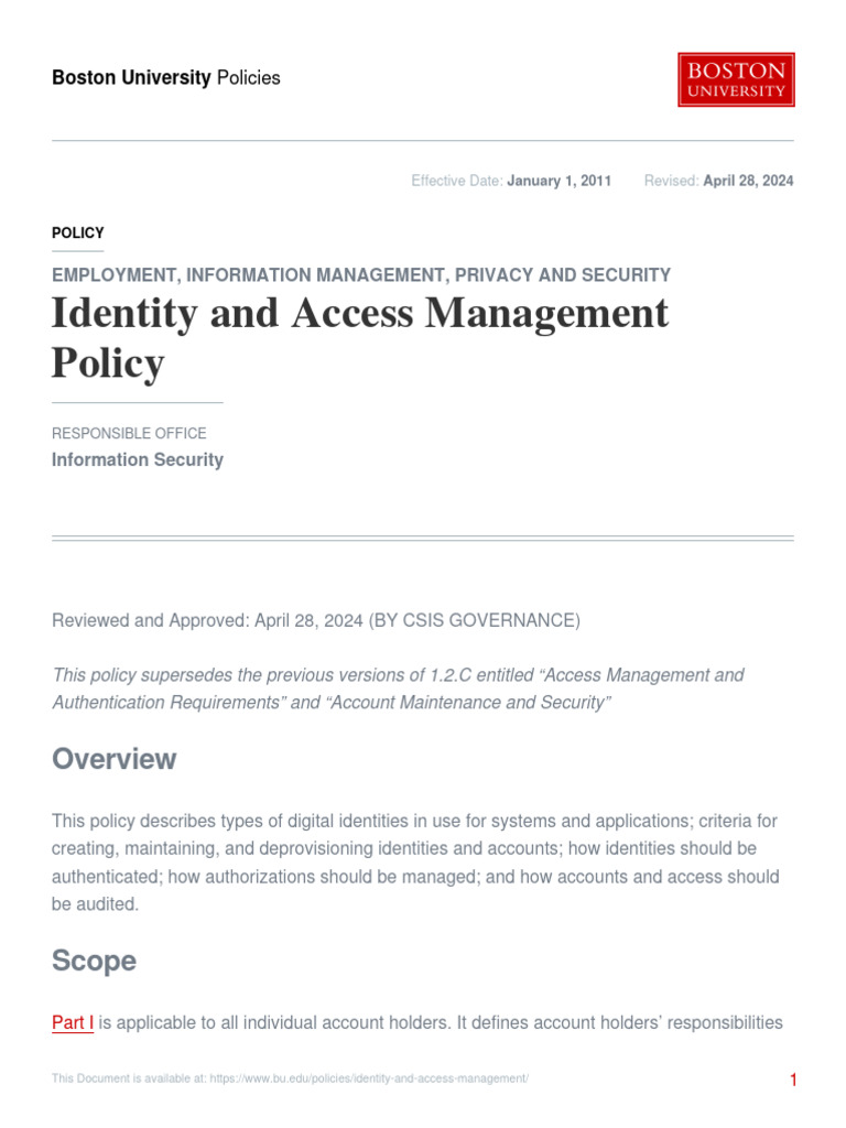 Identity and Access Management Policy | PDF | Password | Authentication