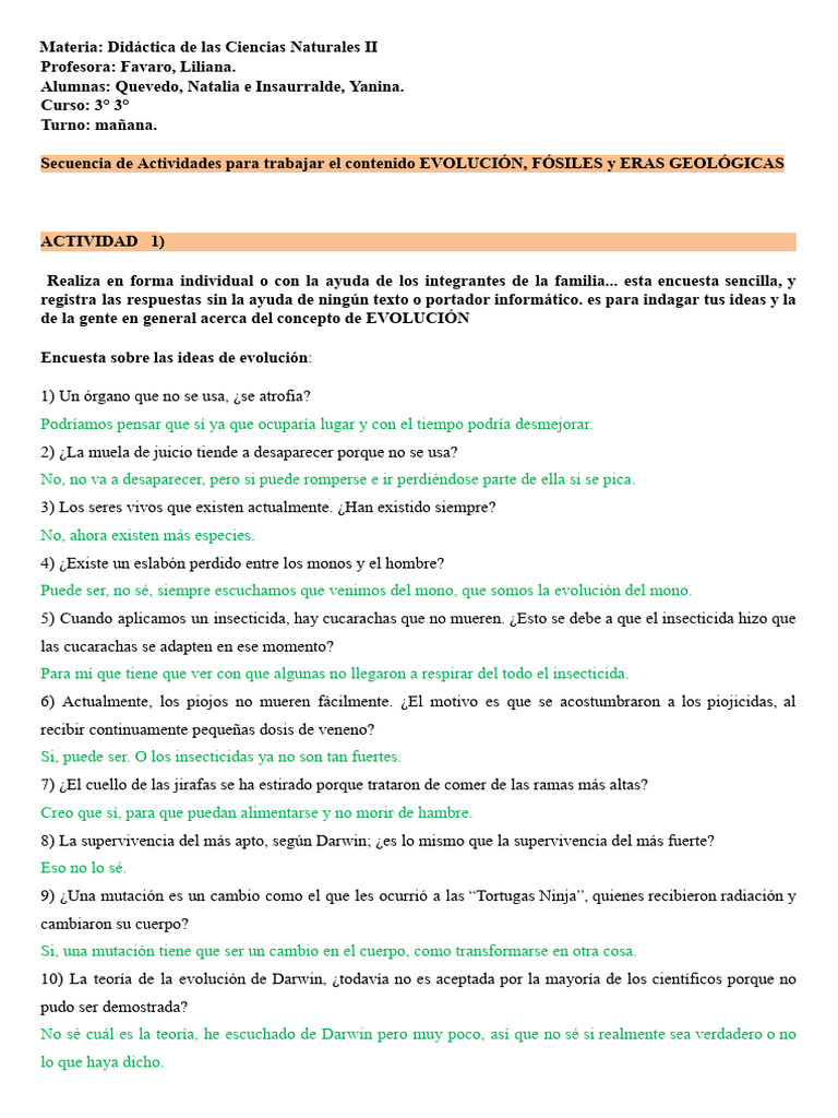 TP de Evolución. Insaurralde Yanina | PDF | Evolución | Especies