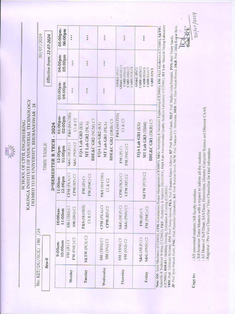 3rd Semester-2024 Time Table | PDF