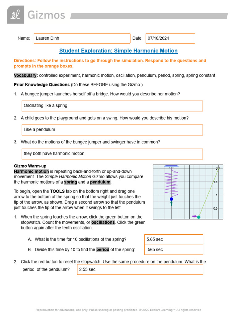 Simple Harmonic Motion Lab - Lauren Dinh | PDF | Pendulum | Mass