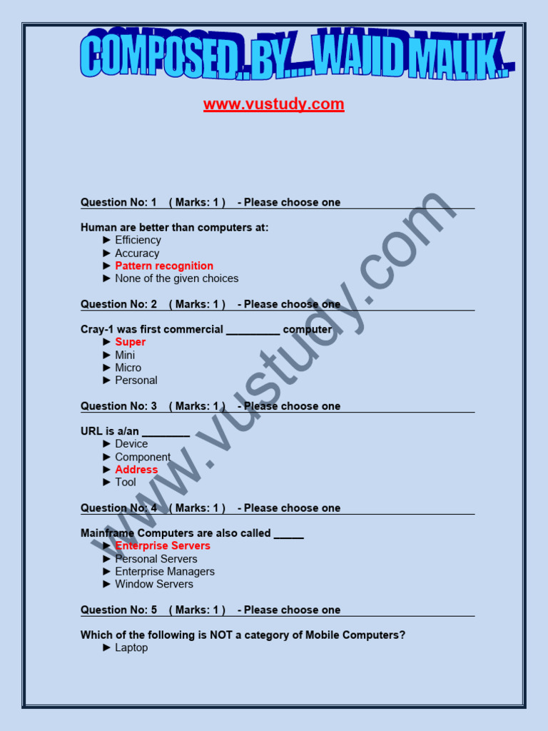 CS101 Solved MCQs With Reference by Wajis Malik | PDF | Internet & Web | World Wide Web