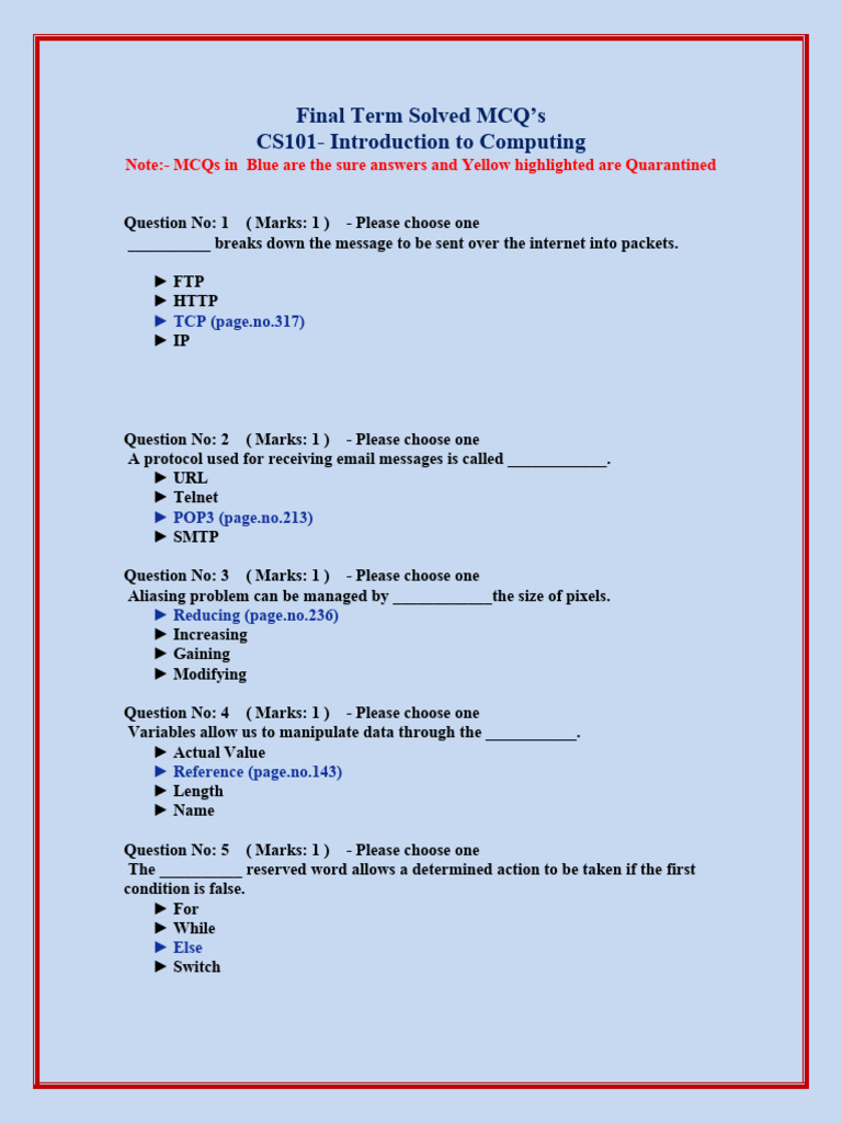 CS101 Finalterm Solved Papers With Reference | PDF | World Wide Web | Internet & Web