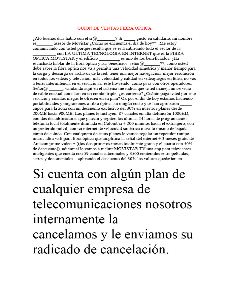 Modelo Speech de Ventas | PDF | Fibra óptica | Tecnología de información y comunicaciones