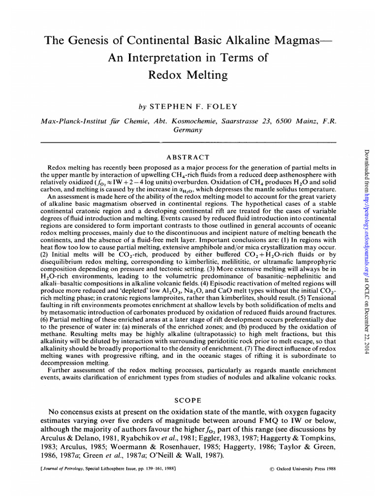 Foley1988 The Genesis of Continental Basic Alkaline Magmas | PDF ...