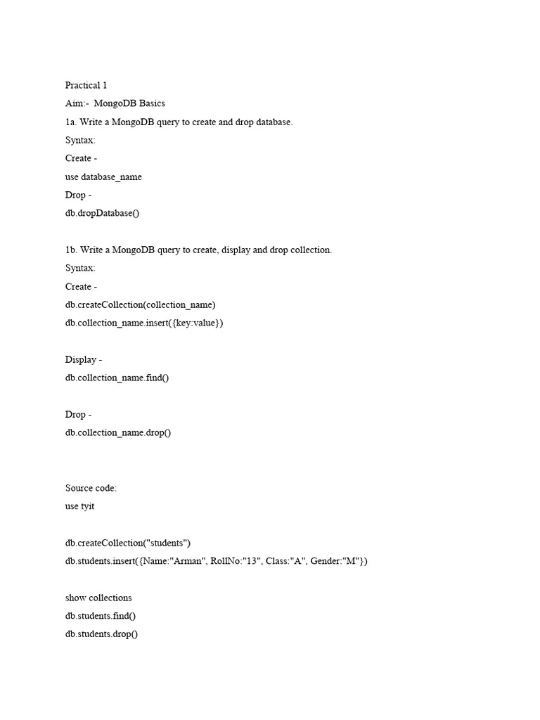 MongoDB Practical | PDF | Mongo Db | Databases MongoDB Practical | PDF | Mongo Db | Databases