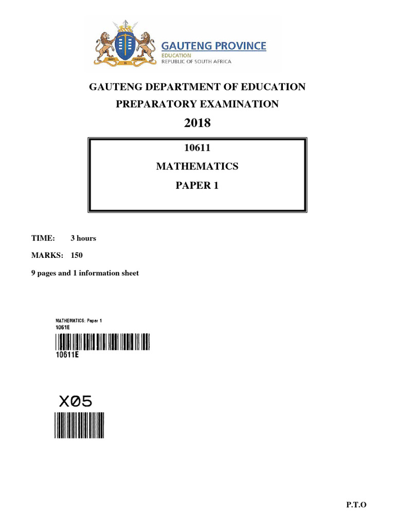 2018 Grade 12 Math Trial Exam Paper 1 GP | PDF | Mathematics | Arithmetic