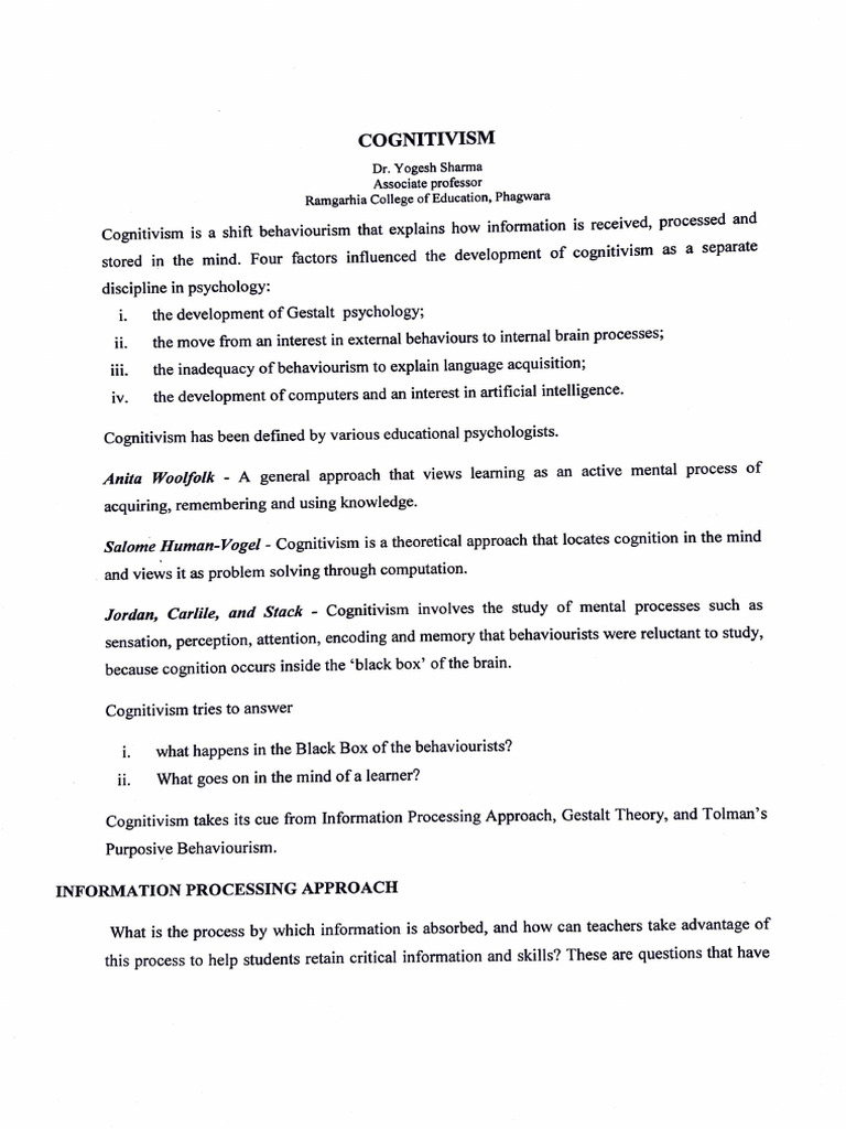 Cognitivism | PDF | Memory | Neuroscience