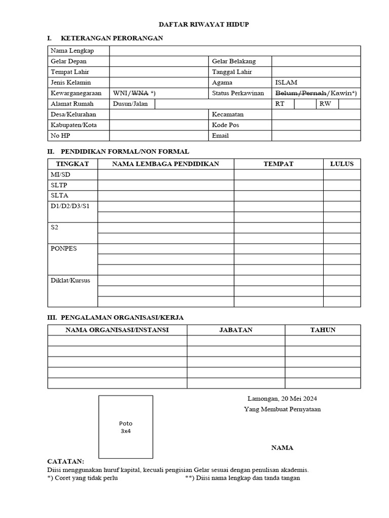 Biodata Pengurus Pac Ansor Modo | PDF