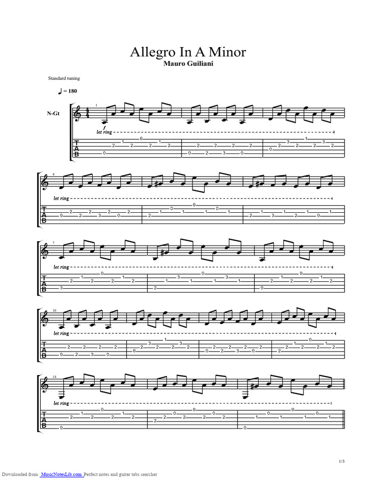Mauro Giuliani-Allegro in A Minor-1 | PDF | Necked Lutes | European ...