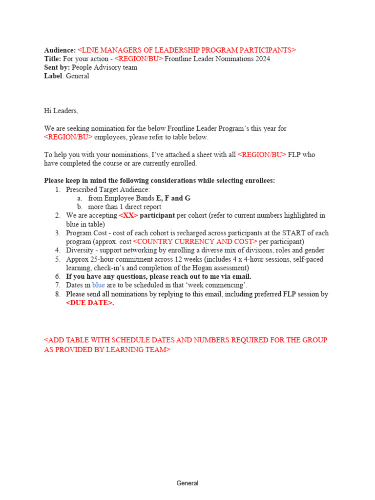 FLP Nominations Template | PDF