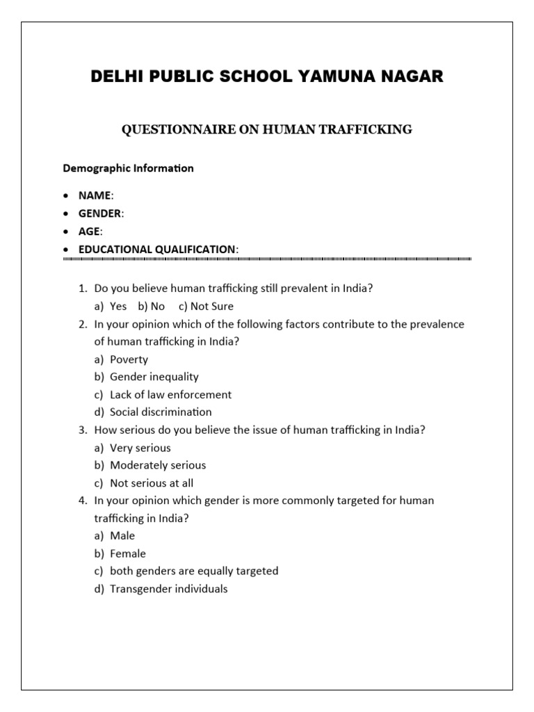 Questionnaire On Human Trafficking Pdf