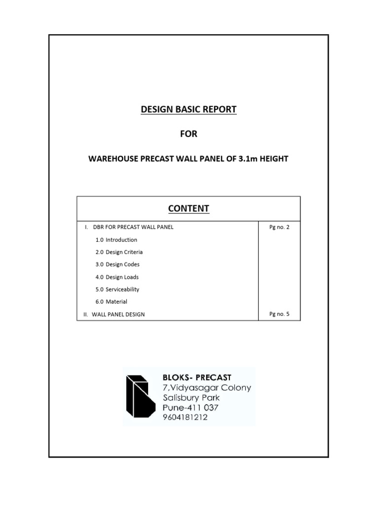 DBR of Warehoused Precast Wall Panel - R0 | PDF | Precast Concrete | Wall