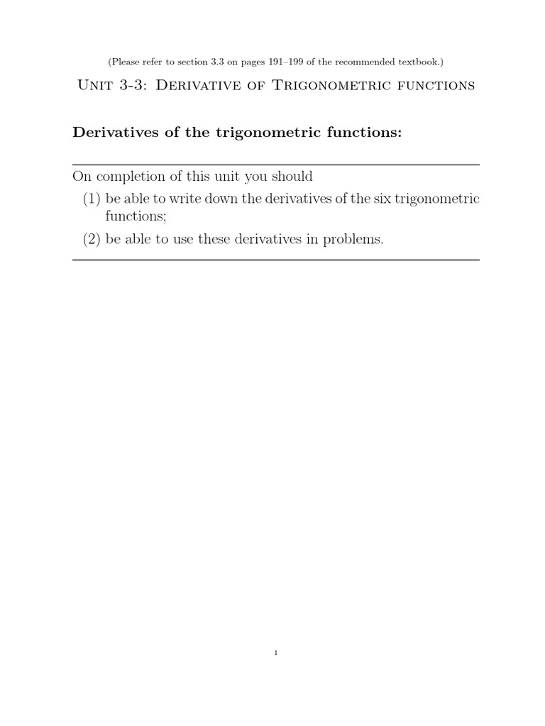 Trig Derivatives for Calculus Students | PDF | Teaching Methods & Materials
